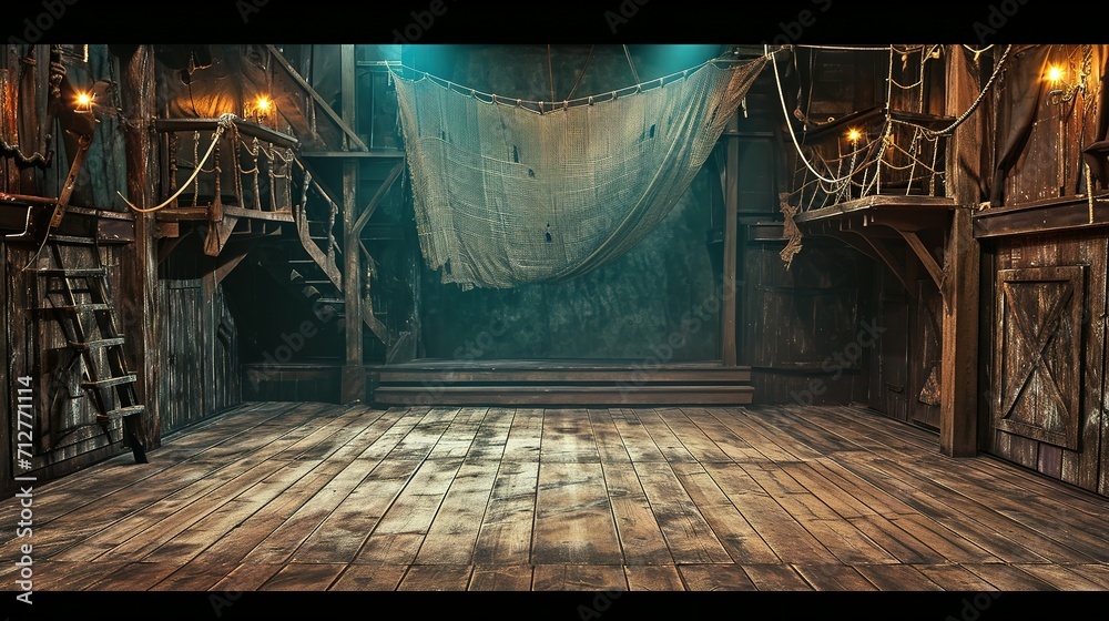 empty pirate ship deck background for theater stage scene Stock ...