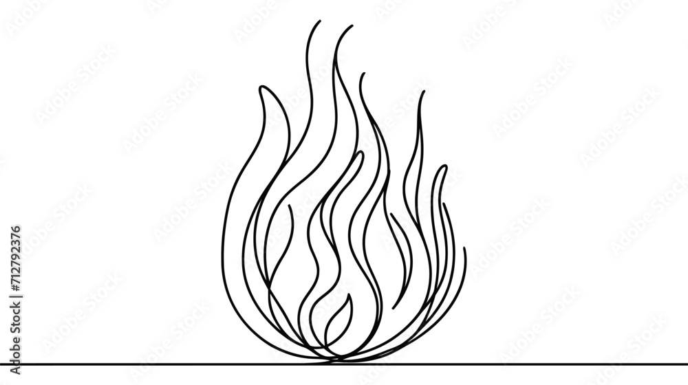 Continuous one line drawing of fire. Fire flame single line art vector ...