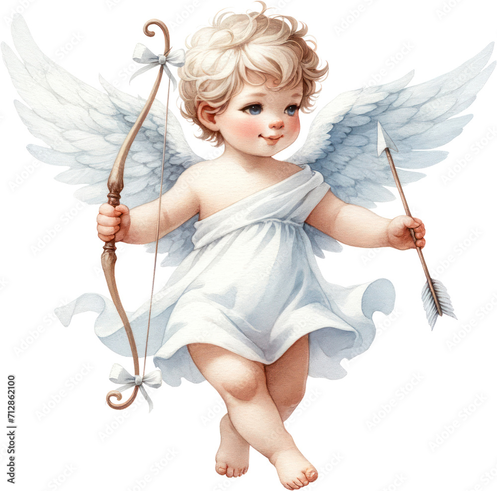 Ilustración de Stock Cupid, A watercolor painting of a cupid with wings ...
