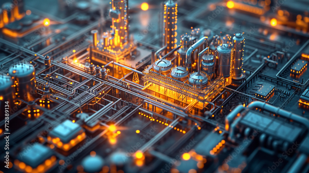 Futuristic facility design, transparent model of factory or ...
