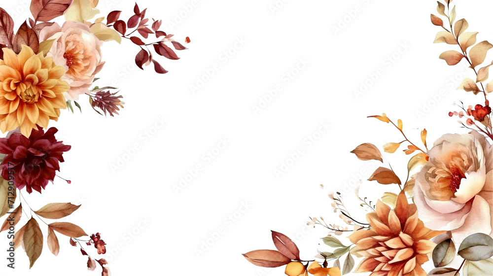 Autumn floral corner border Fall frame, banner, background. Watercolor ...