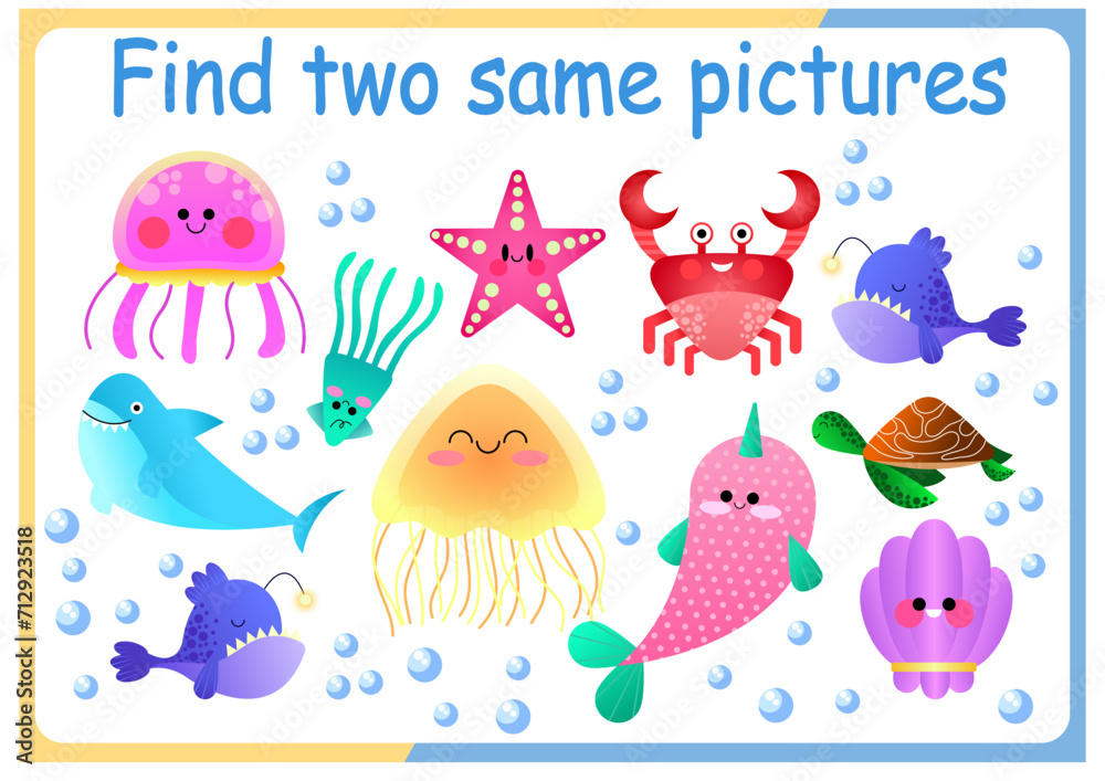 Find two identical pictures kids puzzles vector illustration. Activity ...