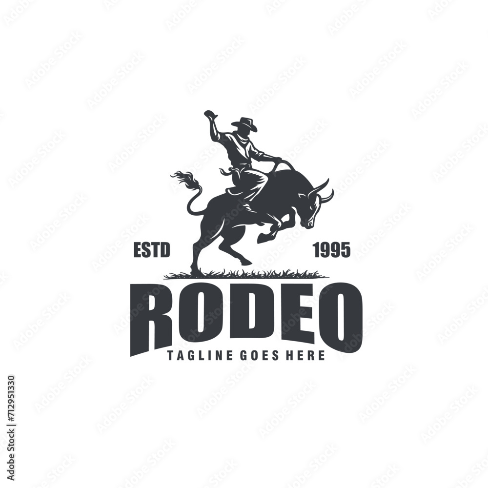 cowboy riding a raging bull rodeo silhouette logo vector graphic Stock ...