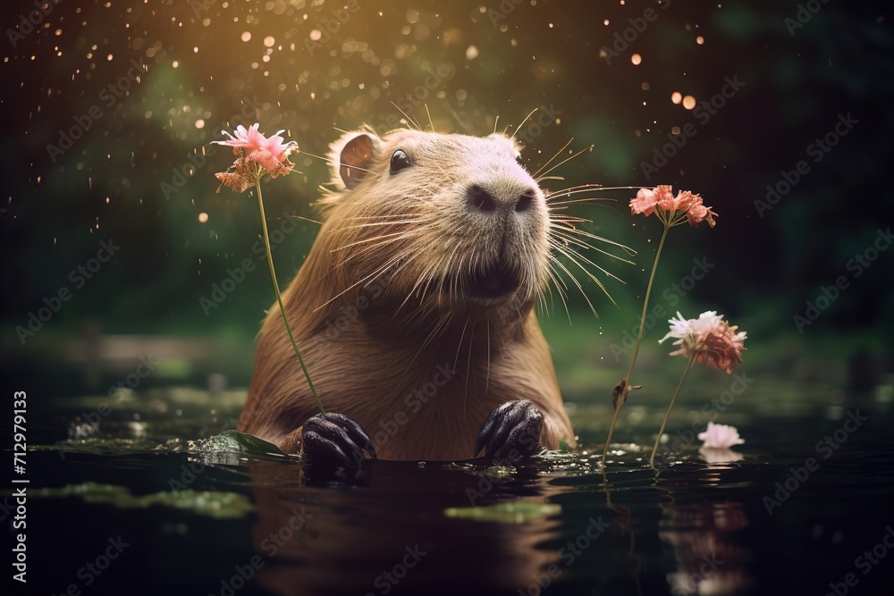 Capybara, hydrochoerus hydrochaeris, the largest house by the water ...