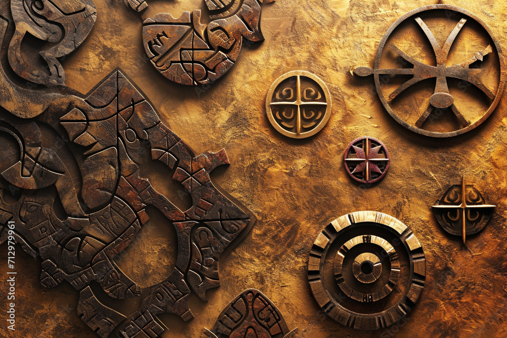 An artistic image of the African Adinkra symbols, each representing a ...