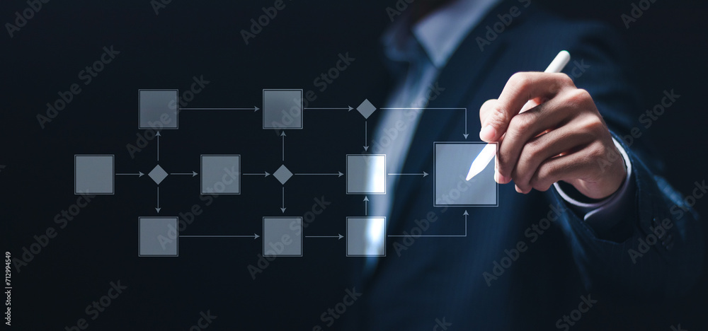 Stock-Foto „Businessman touch virtual screen of flowchart for business ...