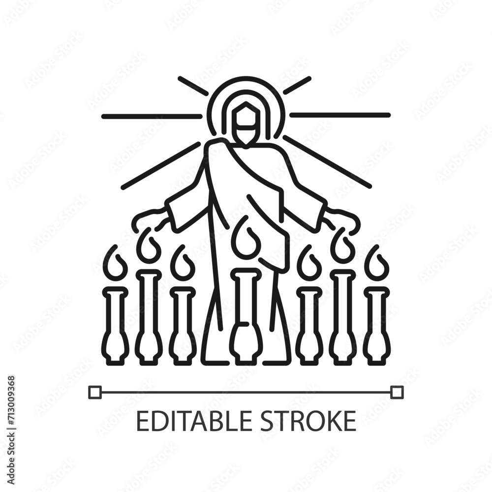 Revelation linear icon. Jesus Christ and seven lampstands. Biblical ...