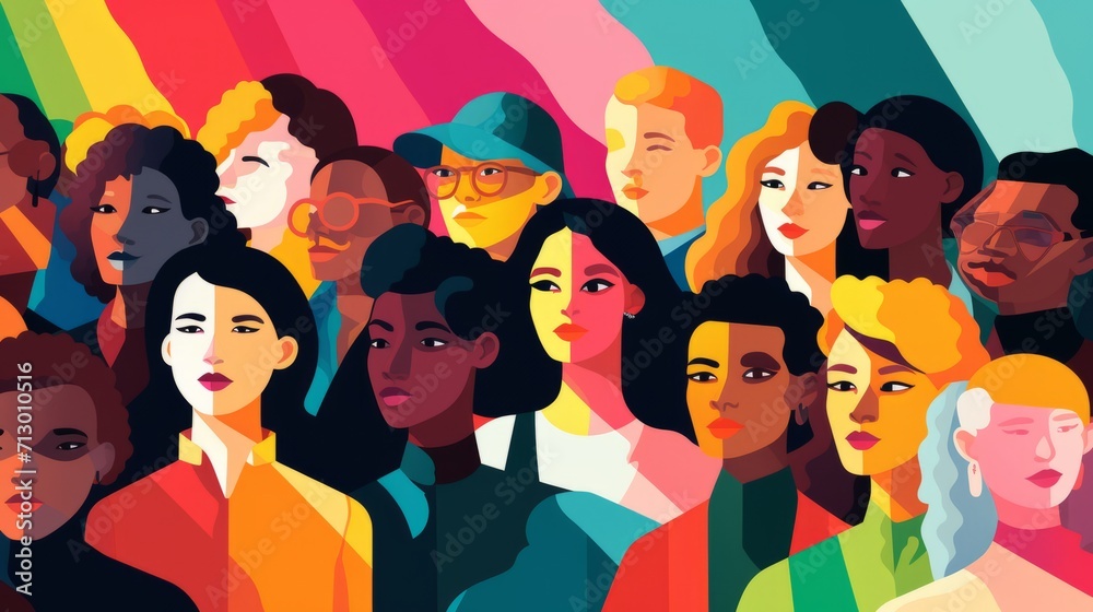 Vector illustration of diverse people promoting inclusivity and ...