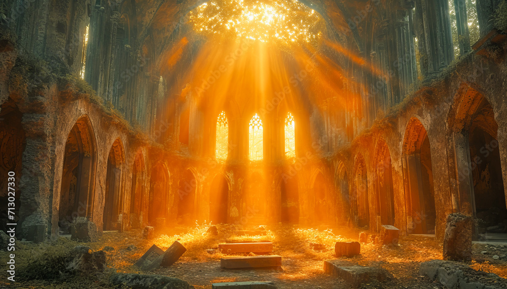 Ancient chapel with light and shadow that represents the atmosphere of ...