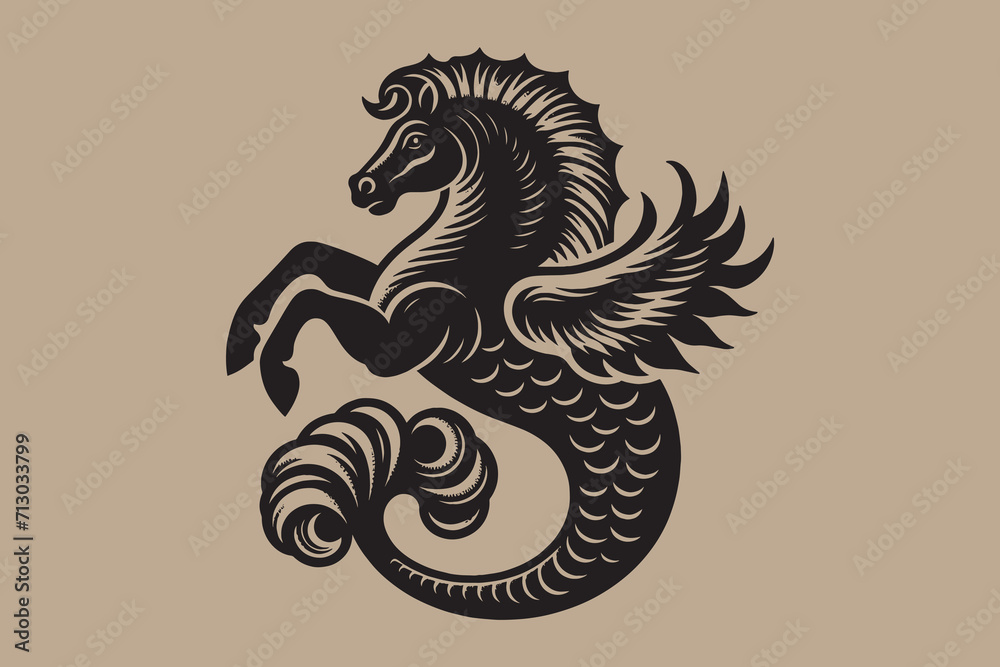 Mythical creature. hippocampus, Half horse, half fish. Sea Horse ...