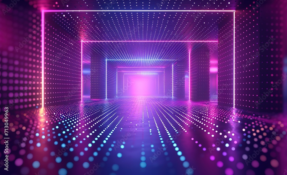 Abstract neon ultraviolet background. Modern laser sci-fi room, visual ...