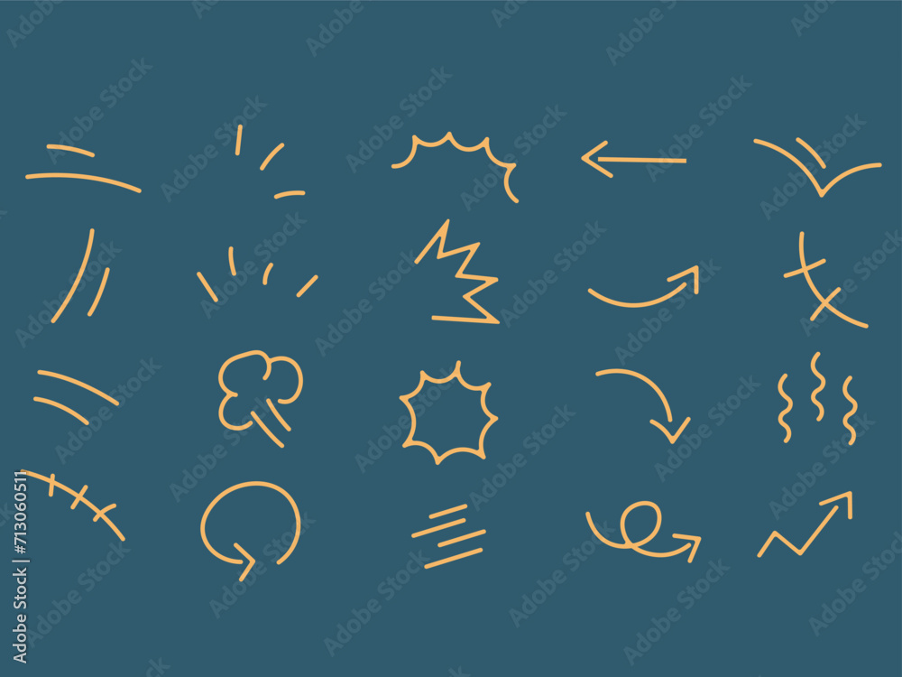 Vector set of cartoon drawing doodle symbols. drawing movement curved ...