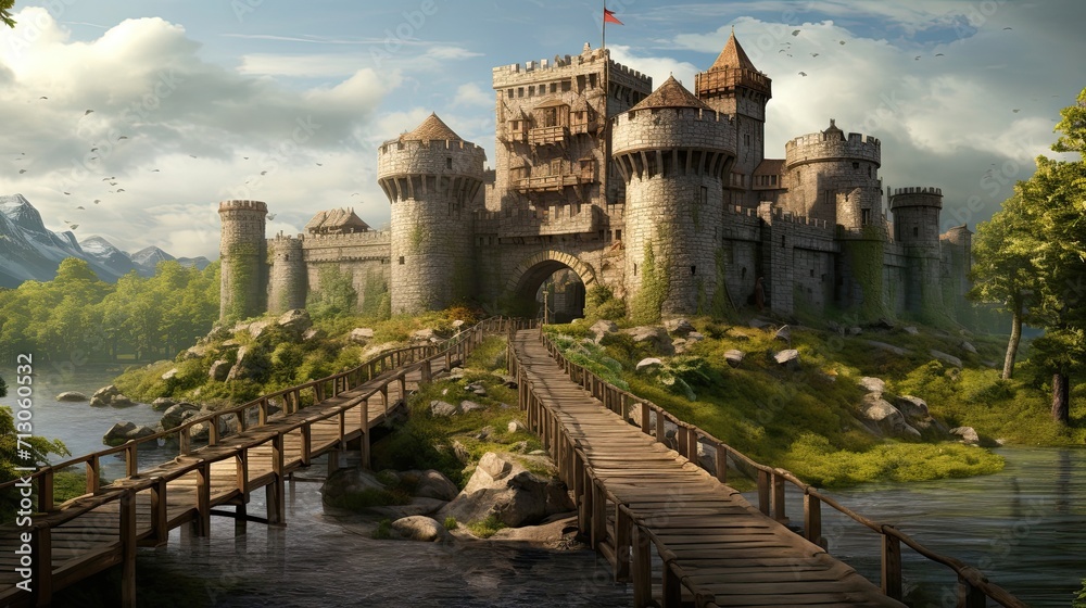 Historic medieval castle graces a hilltop, embraced by a surrounding ...