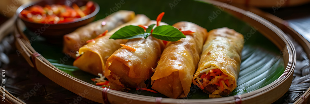 Lumpia, a traditional Indonesian snack, consists of vegetable-filled ...