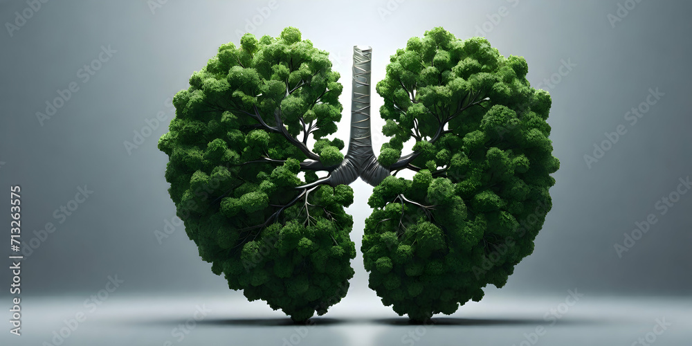 On a sparkling lead gray background, a lung made of trees filled with ...