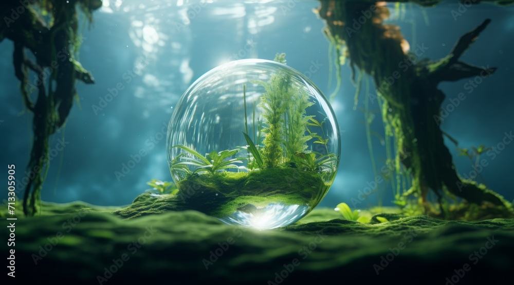 Realistic water drop with an ecosystem for world water day. A water ...