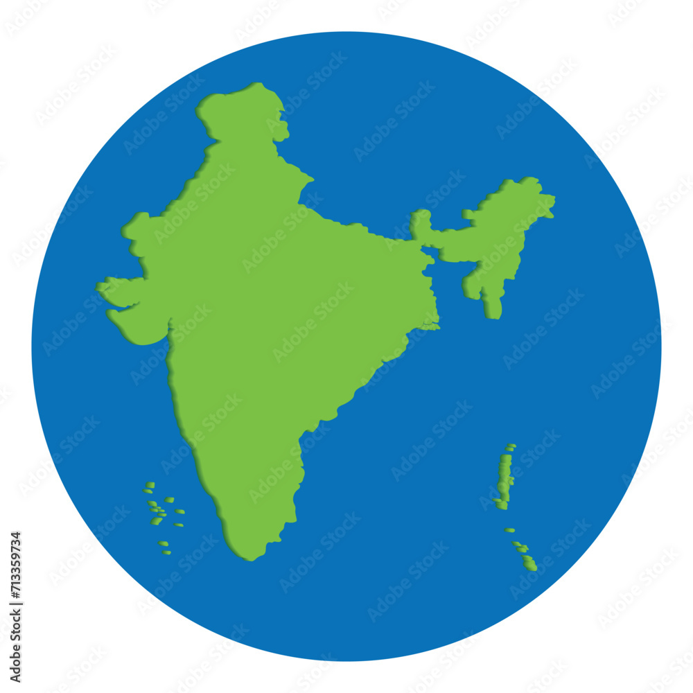 Map of India. India map green color in globe design with blue circle ...