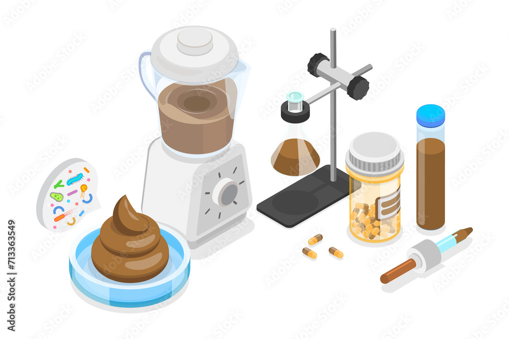 3D Isometric Flat Conceptual Illustration of Fecal Microbiota ...