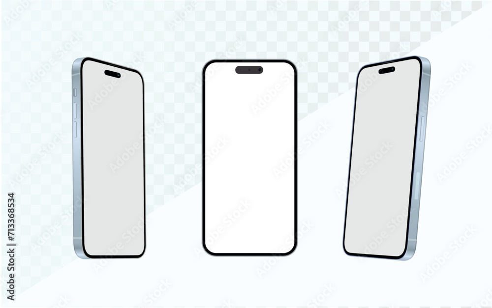 Smartphone mockup in rotated position. Mobile from different angles ...