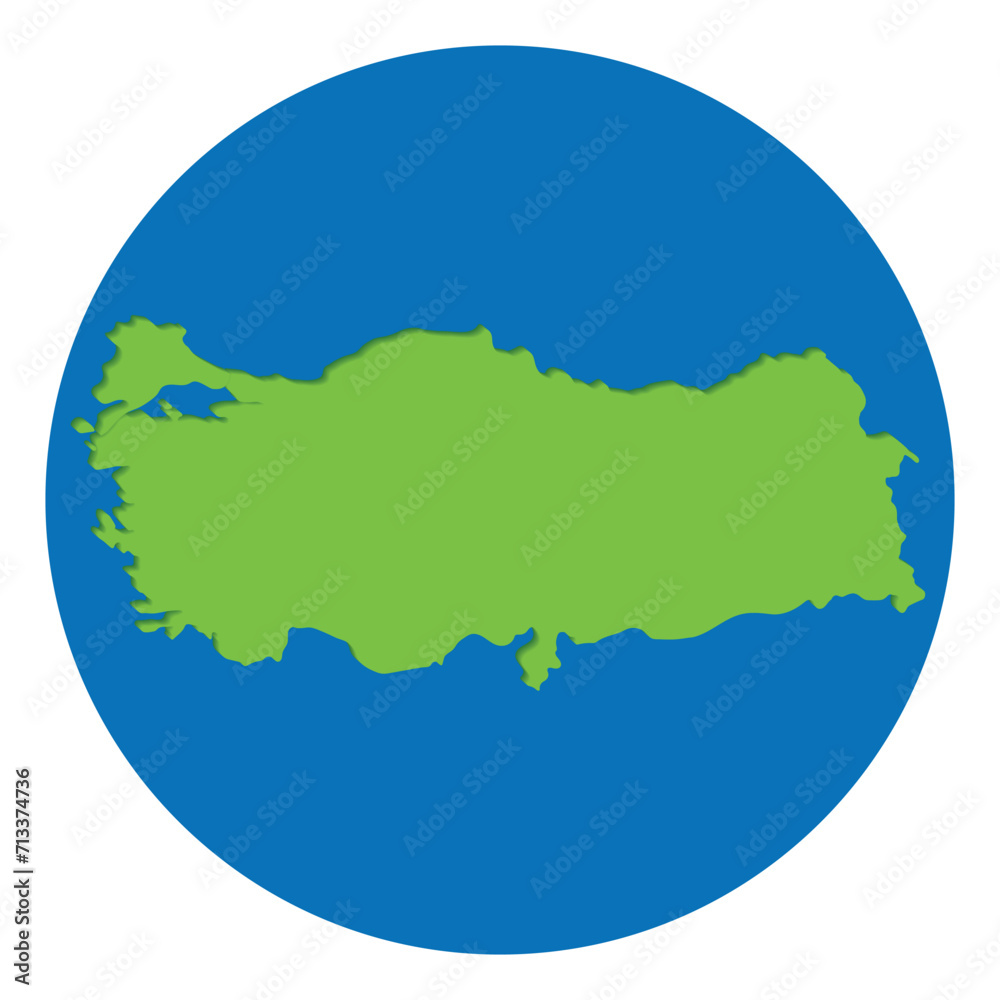 Map of Turkey. Turkish map green color in globe design with blue circle ...