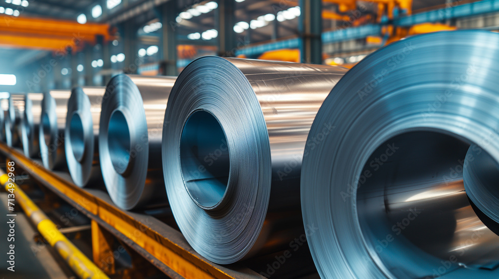 Sheet metal coils in an industrial environment. Rolls of galvanized ...