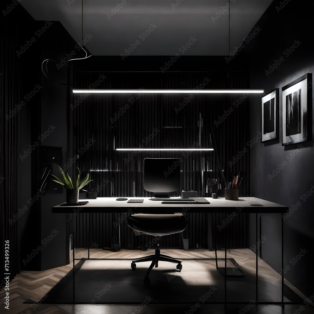 Stylish and minimalist home office interior in an ultramodern brutal ...