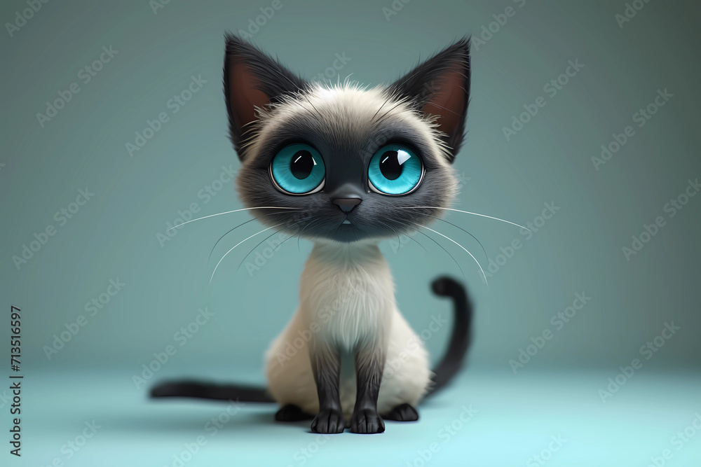 A Siamese cat, skillfully rendered in a captivating 3D cartoon style ...