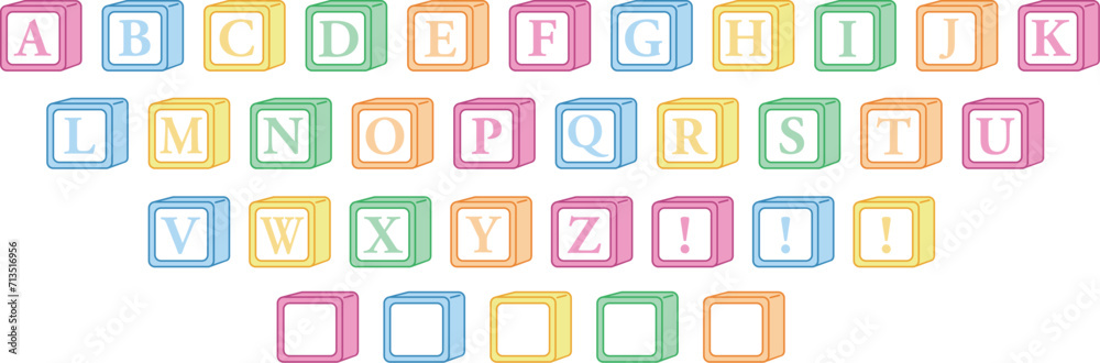 Pastel Color Alphabet ABC Block Vector Clipart Set Stock Vector | Adobe ...