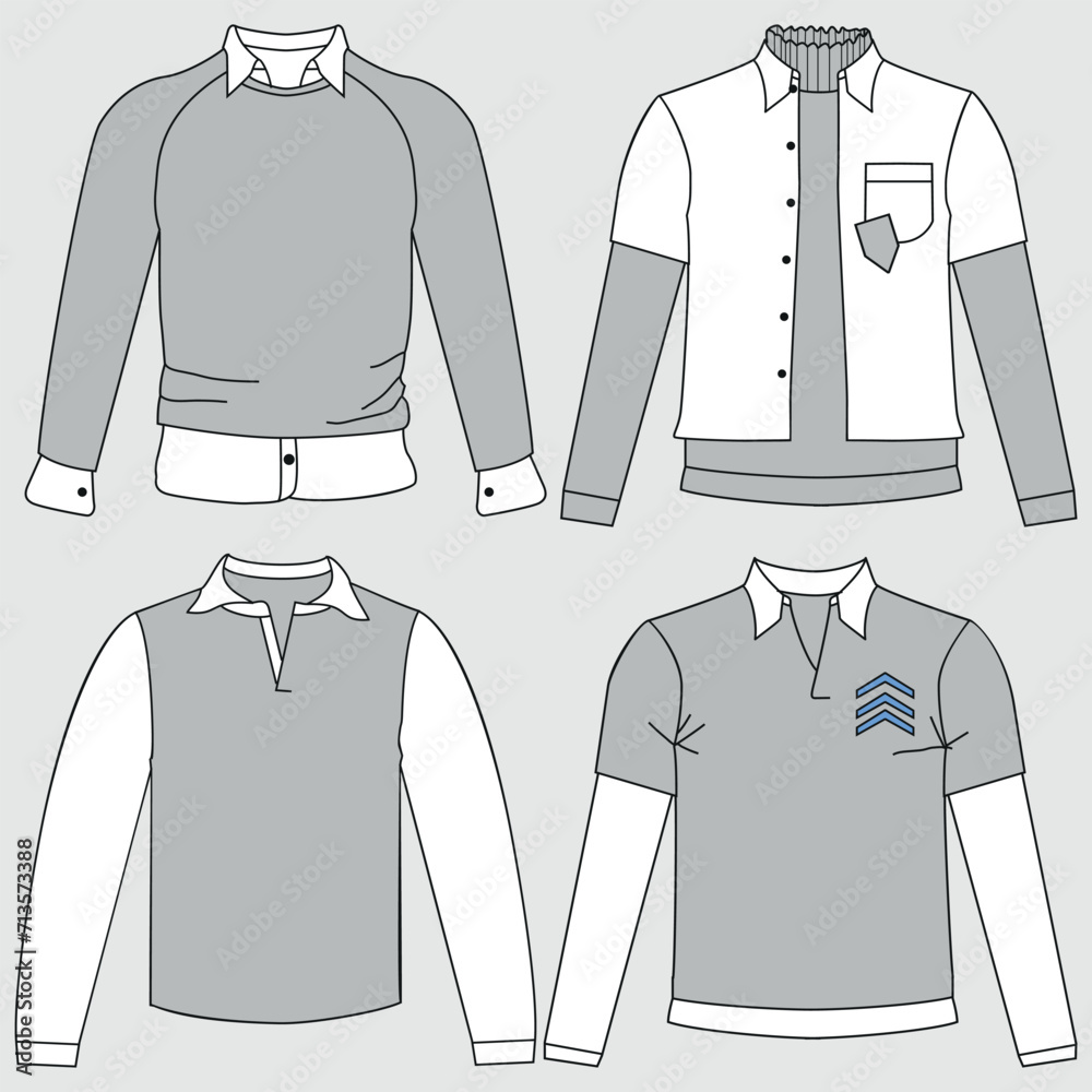 plain white shirt flat sketch vector illustration means technical cad ...