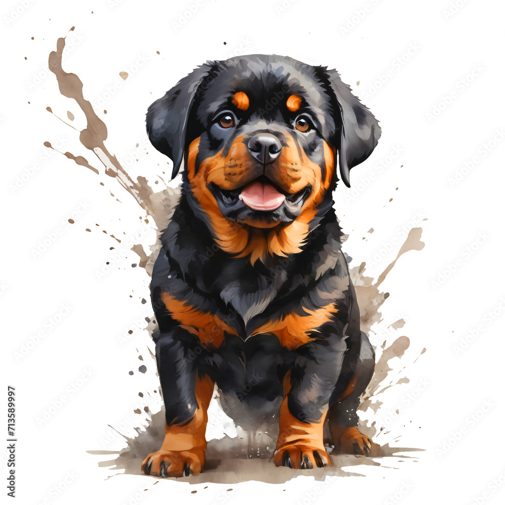 Rottweiler on transparent background, watercolor splash, art effect ...