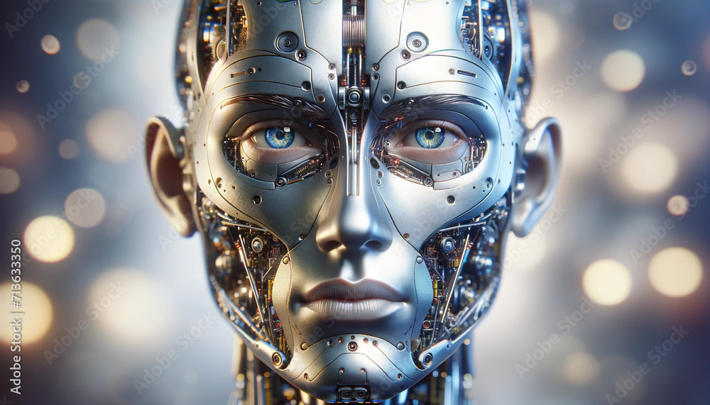wider perspective of a robot/human head. It highlights the complex ...