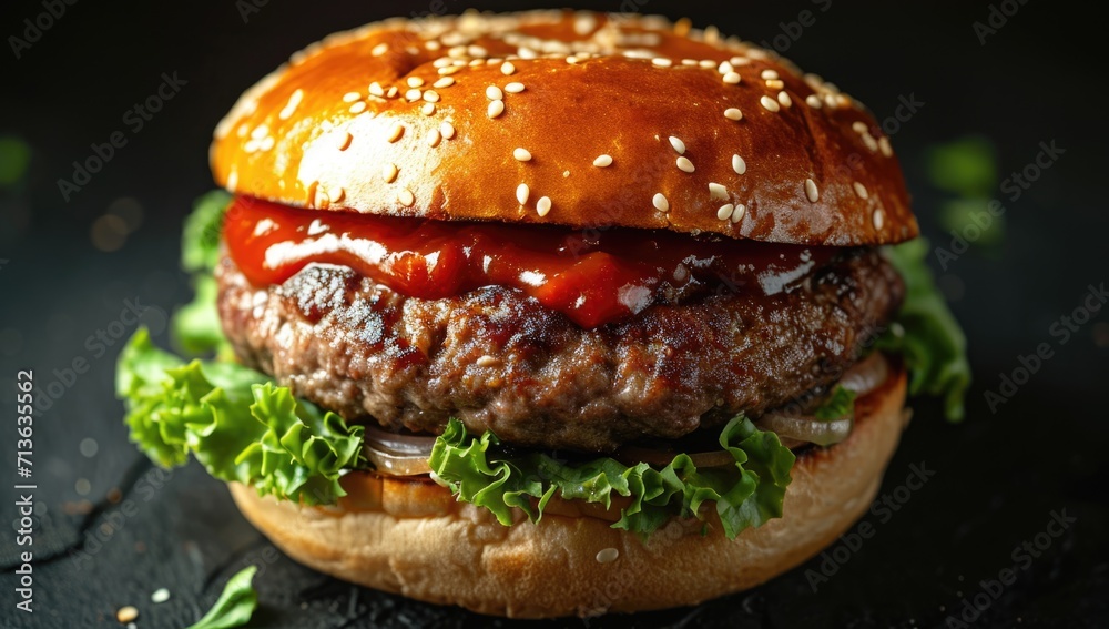 Food photography, classic cheeseburger, juicy beef patty with melting ...