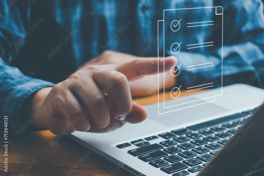 Checklist, Digital and smart checklist document concept, Businessman ...