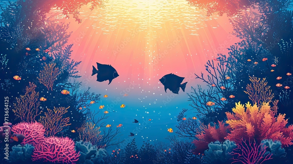 underwater world map Silhouette of underwater background vector with ...