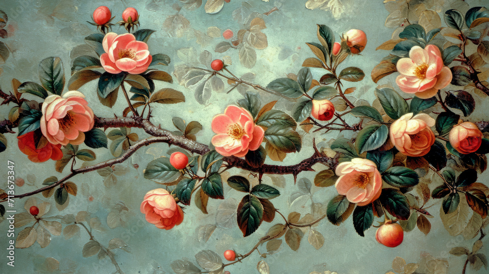 Midcentury Retro Vintage Victorian Era Graphics with ornaments nature ...