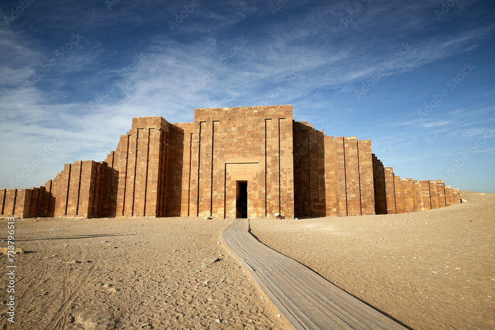 The monumental entrance facade of the pyramid complex of King Djoser ...