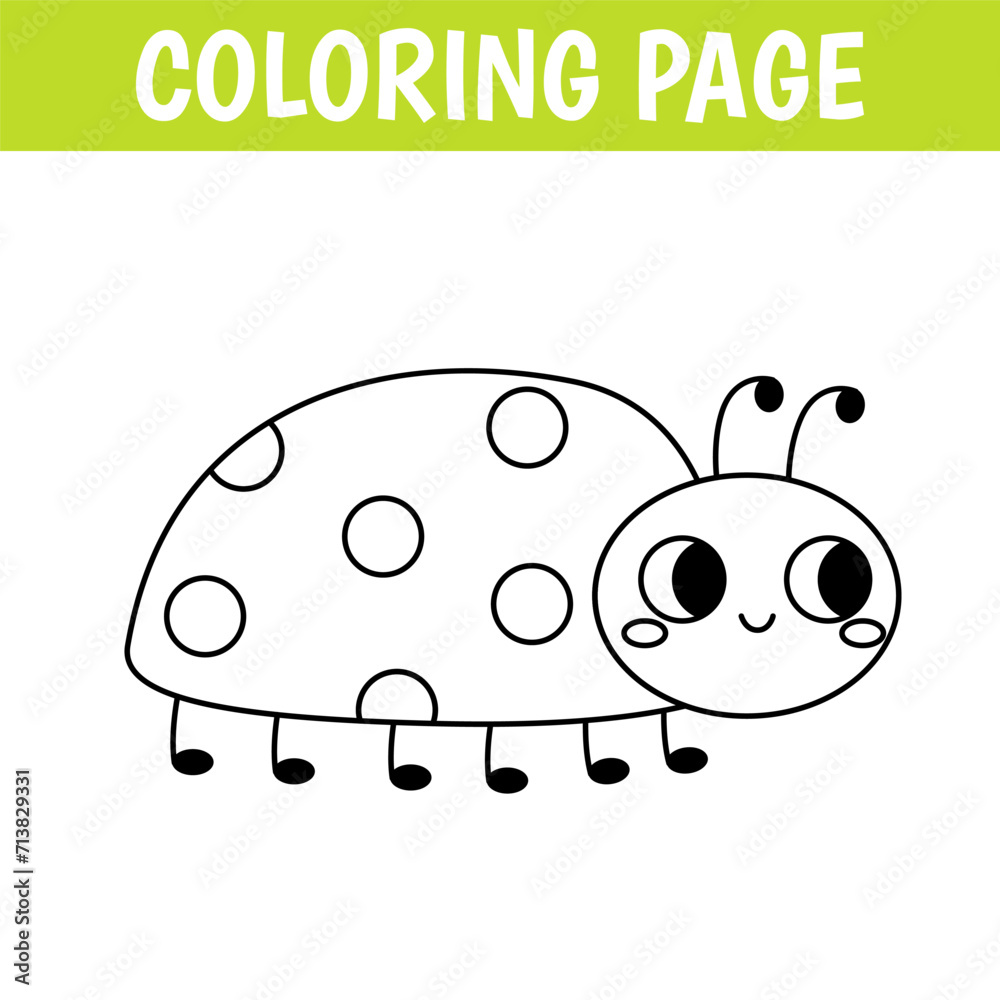 Insect coloring page, cute print with line ladybug. Printable worksheet ...