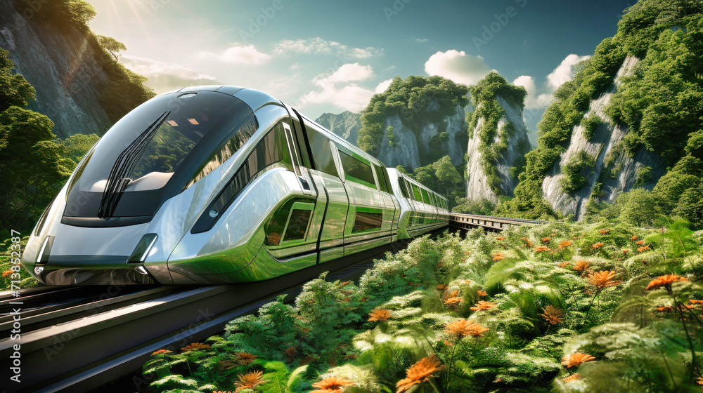 An impressive image of an urban magnetic levitation train, illustrating ...