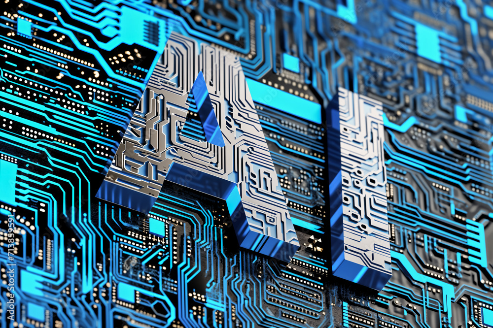 Artificial intelligence micro chip with text on chip,close-up of ...