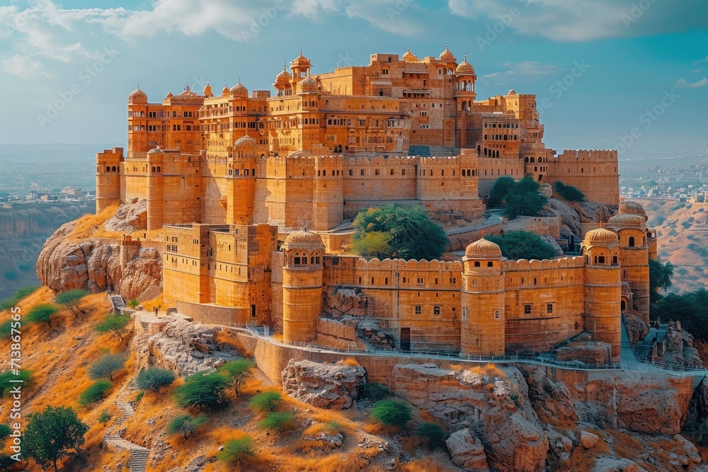 A landscape view of the Jaisalmer Fort situated in Rajasthan, Aerial ...