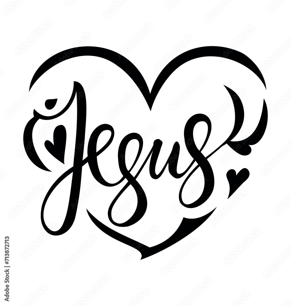 Image vectorielle Stock Heart frame with Jesus lettering calligraphy ...