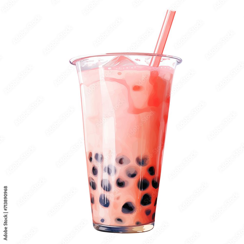 Bubble milk tea / boba tea asian drink watercolor illustration png ...