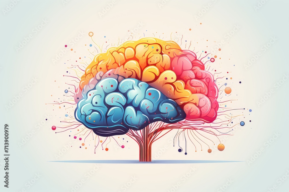3D Vector illustration human brain and mind tree organic growth of ...