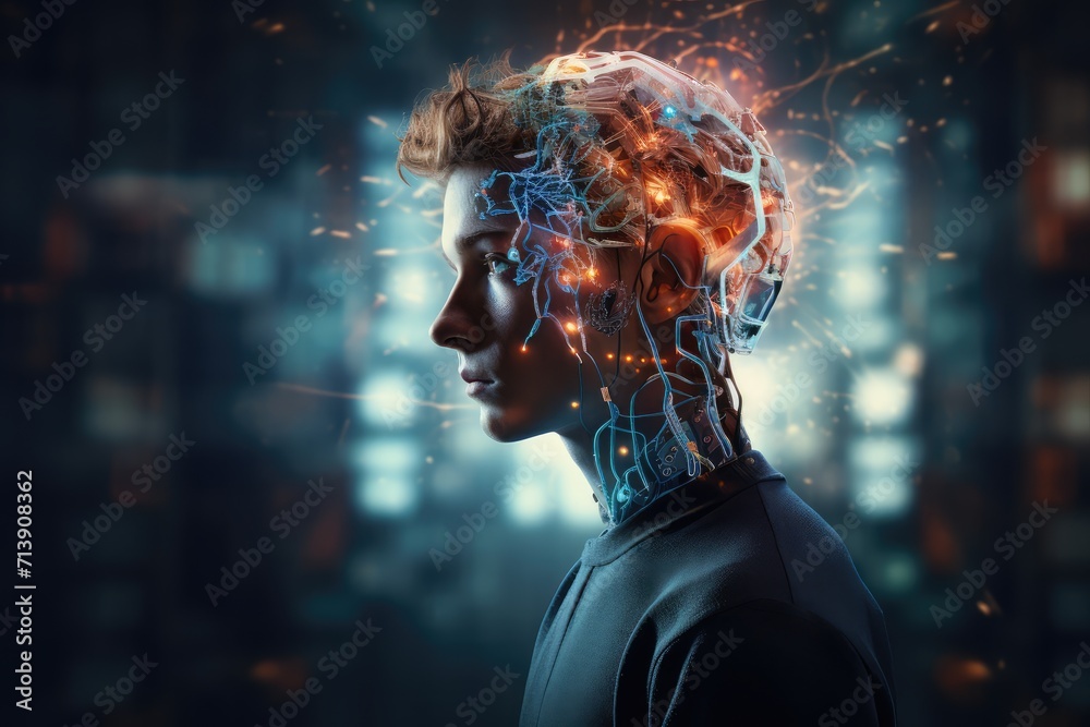 Human Brain Medtech, AI models Head cyborg technology imaging ...