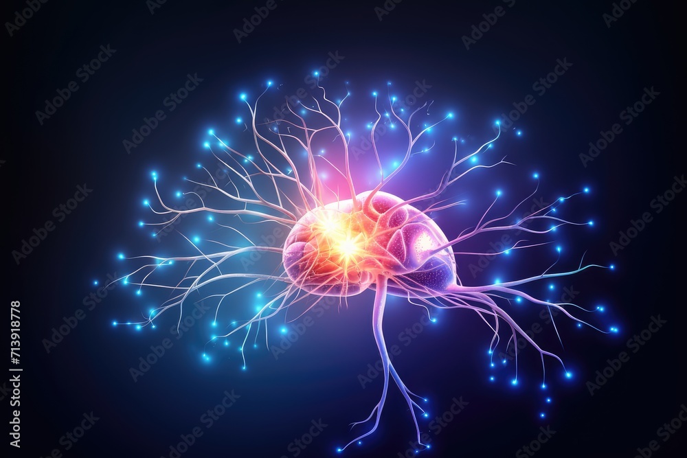 Neuronal network neurons, brain synapses connections to Peripheral ...