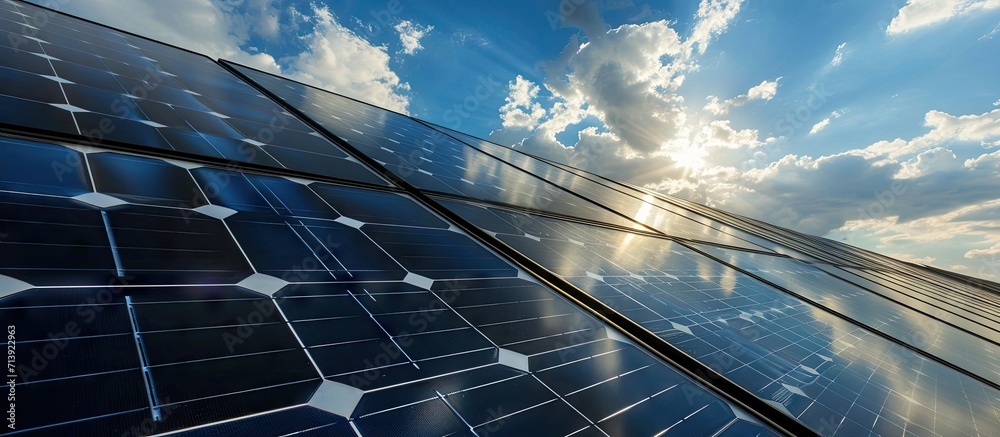 Close up rows array of polycrystalline silicon solar cells in solar ...