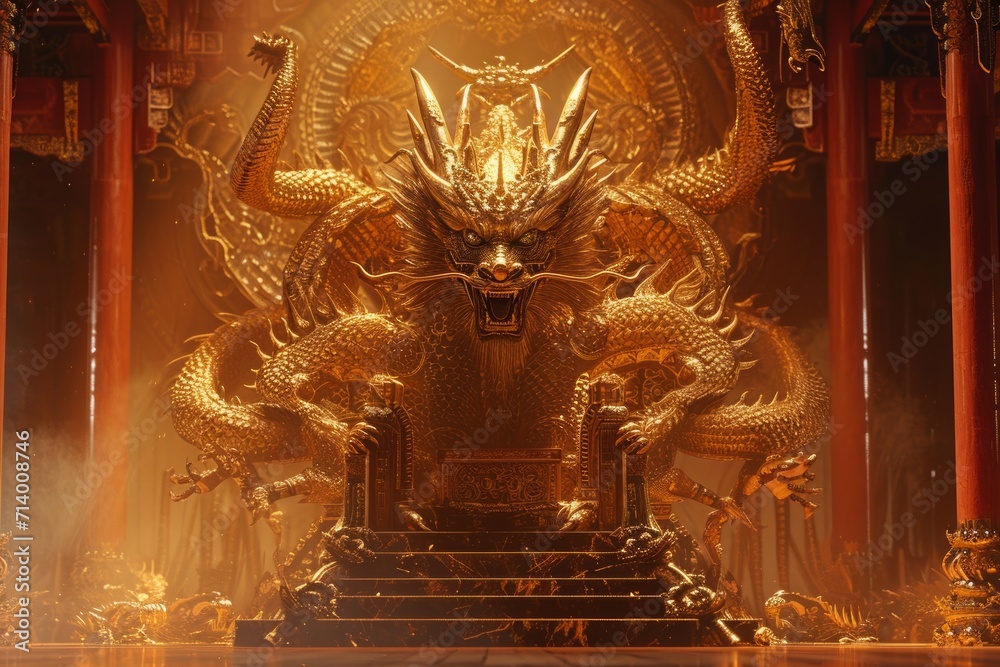 Emperor's elaborate dragon throne symbolizes supreme imperial authority ...