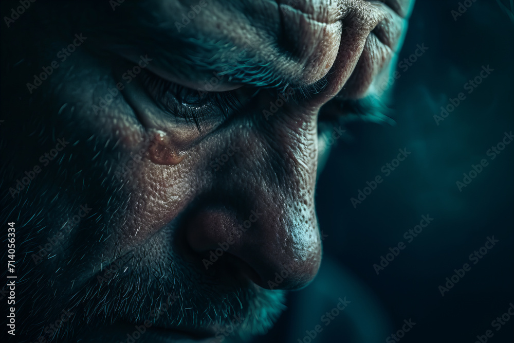 Stock-Foto „Portrait of a frankly man woman. Tears, tearful eyes, sad ...