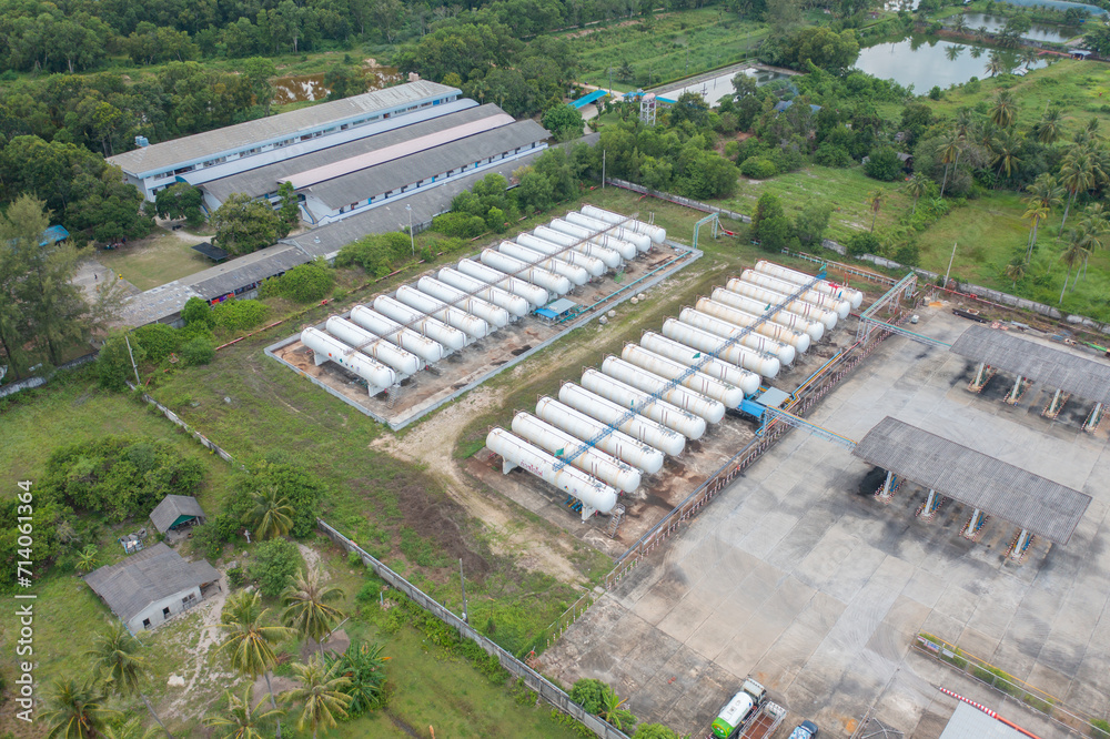 Aerial top view of gas station, Petrol station or filling station. Fuel ...