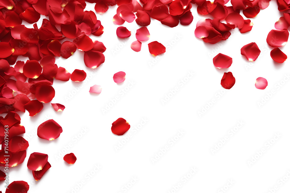 Red rose roses flower petals scattered flat lay composition top view on ...